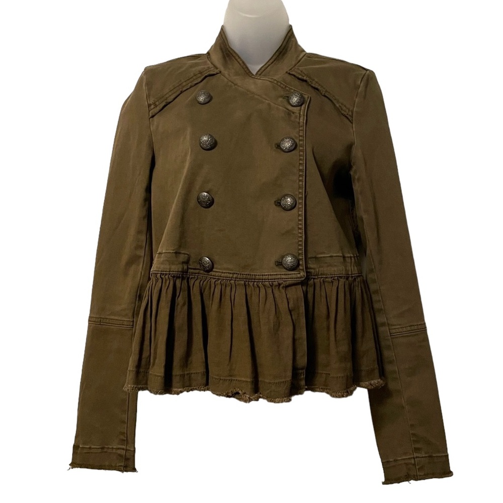 Free People Double Breasted Military Ruffle Boho Jack… - Gem